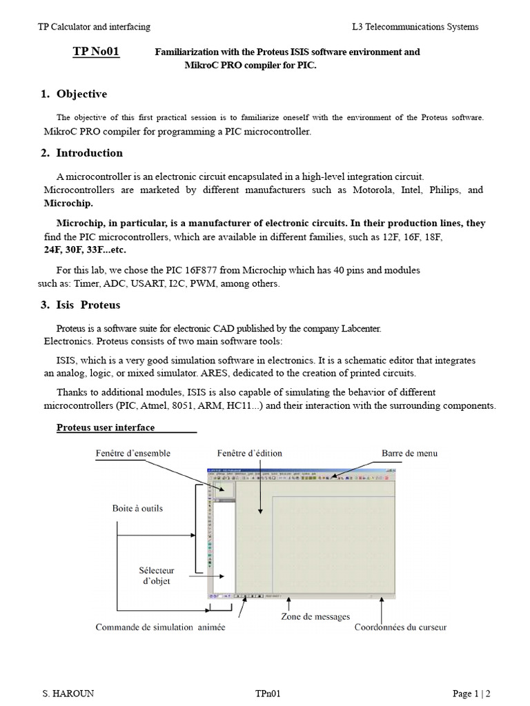 TP No 01 Familiarization with the Proteus ISIS software environment and the MikroC PRO compiler ...