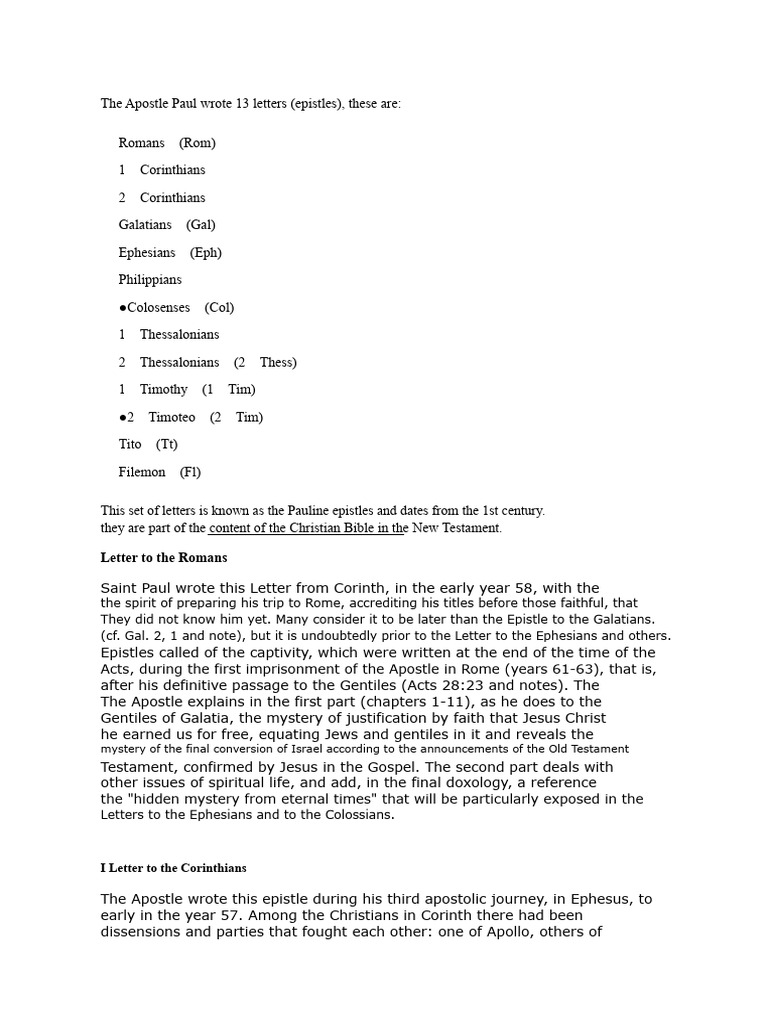 Overview of Pauline Epistles | PDF | Paul The Apostle | Saint Timothy