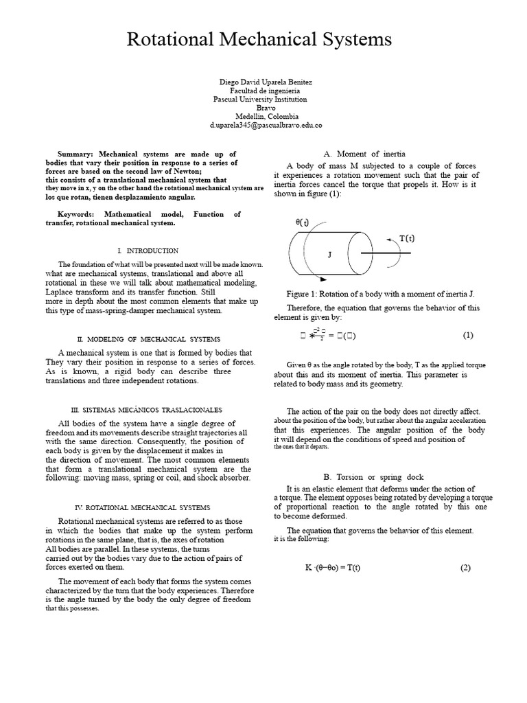 Rotational Mechanical Systems: D.uparela345@pascualbravo - Edu.co | PDF ...