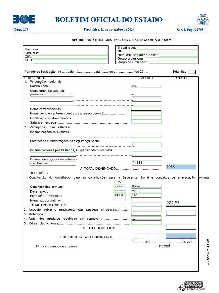 modelo-oficial-de-nomina-boe-rellenável.rtf_ (2) | PDF | Salário | Business