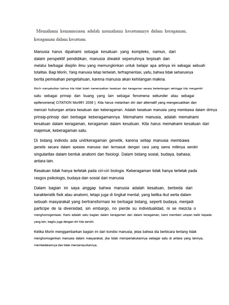 Memahami Kemanusiaan Berarti Memahami Kesatuan Dalam Keragaman | PDF