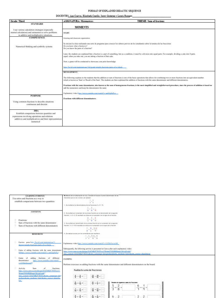 Didactic Sequence Mathematics Addition of Fractions | PDF | Mathematics ...