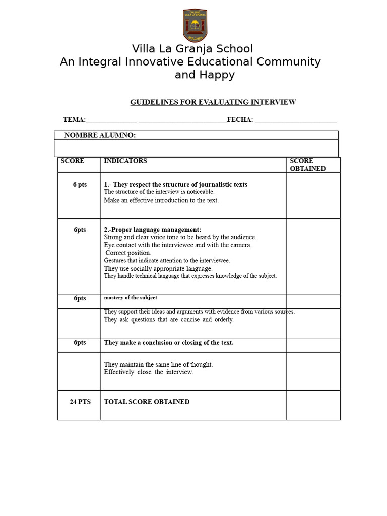 guideline EVALUATE INTERVIEW.docx | PDF