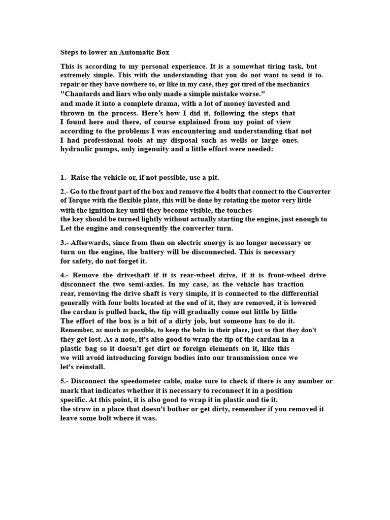 Steps To Dismantle An Automatic Transmission | PDF | Automatic ...