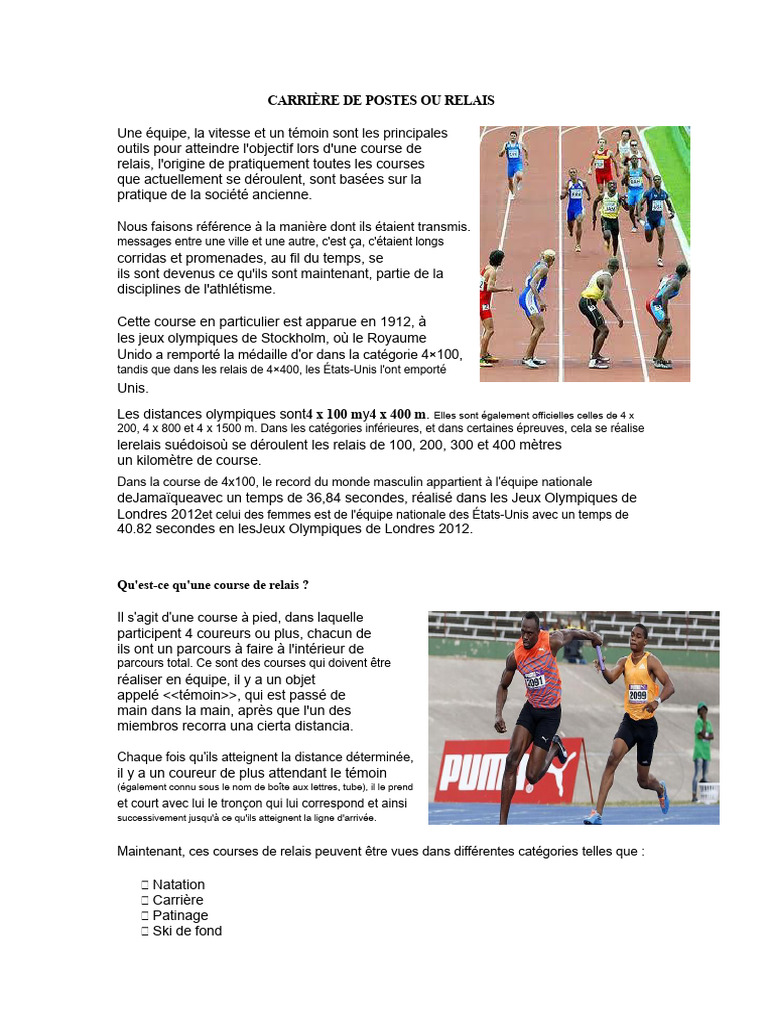 Course de relais : règles et techniques | PDF | Sports athlétiques ...