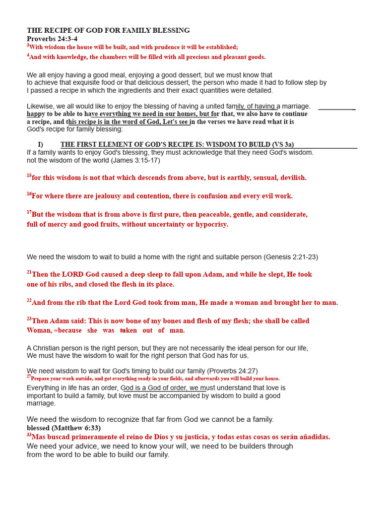 God's Recipe For Family Blessing | PDF | Book Of Proverbs | Prudence