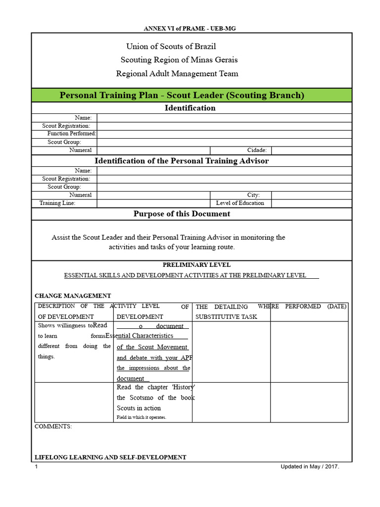 CadComp - Personal Training Plan - SCOUT | PDF | Scouting | Adolescence