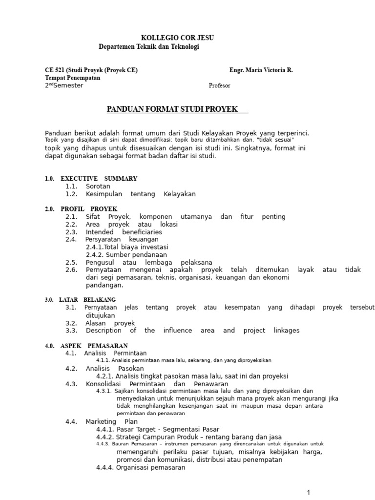 Panduan Format Studi Kelayakan Proyek | PDF