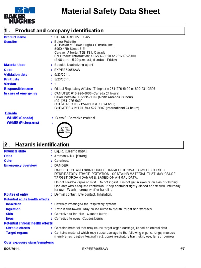 MSDS - Re7965saw | PDF | Firefighting | Ammonia
