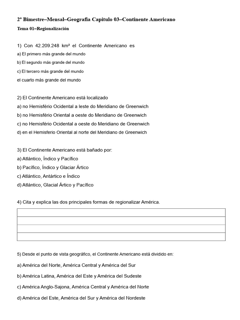 Geografía del Continente Americano: Regionalización y Características ...
