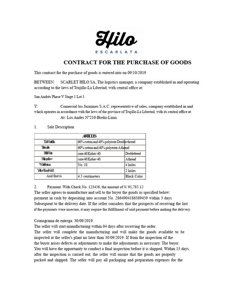 PURCHASE CONTRACT For Merchandise | PDF | Business
