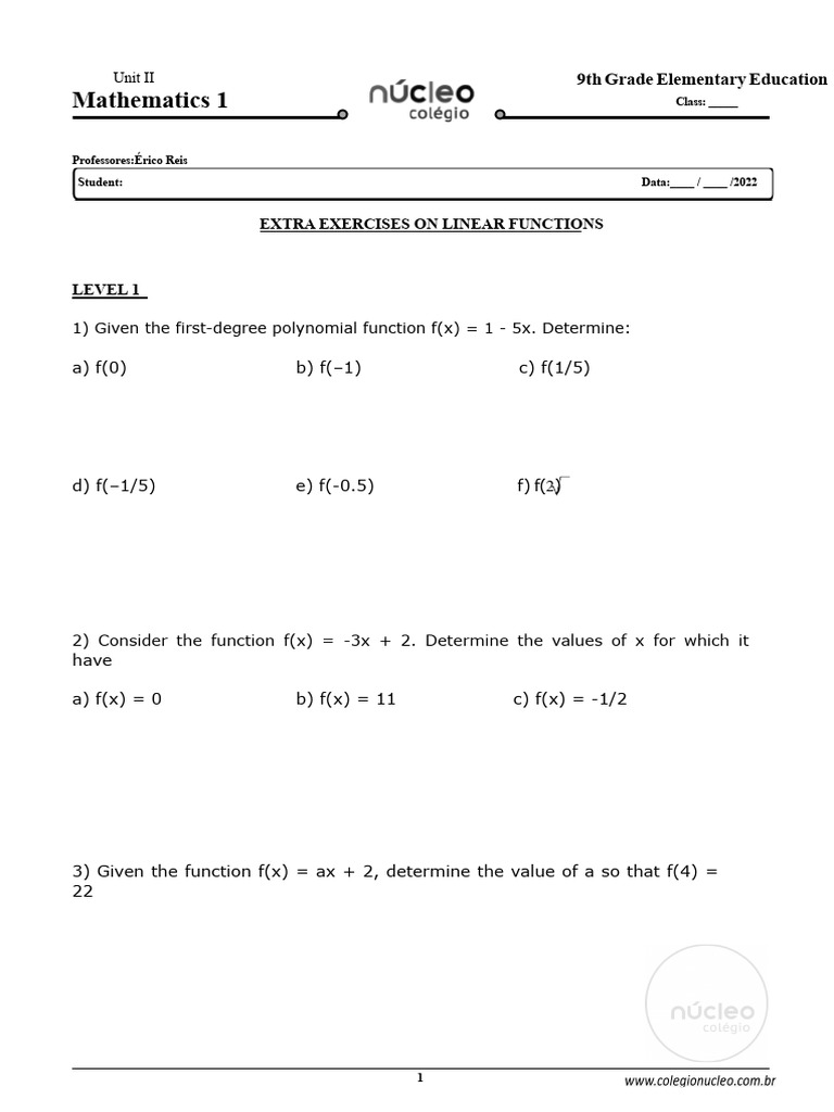 Extra Exercises On Linear Functions | PDF | Function (Mathematics ...