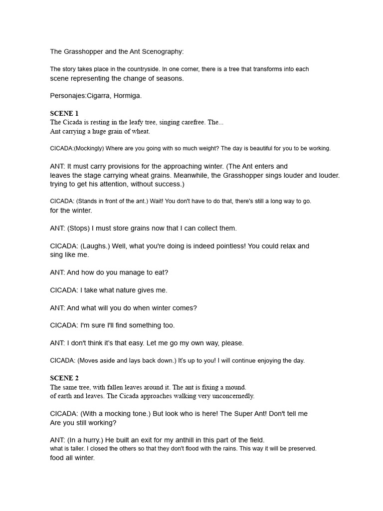 Theatrical Script of The Grasshopper and The Ant | PDF | Insects