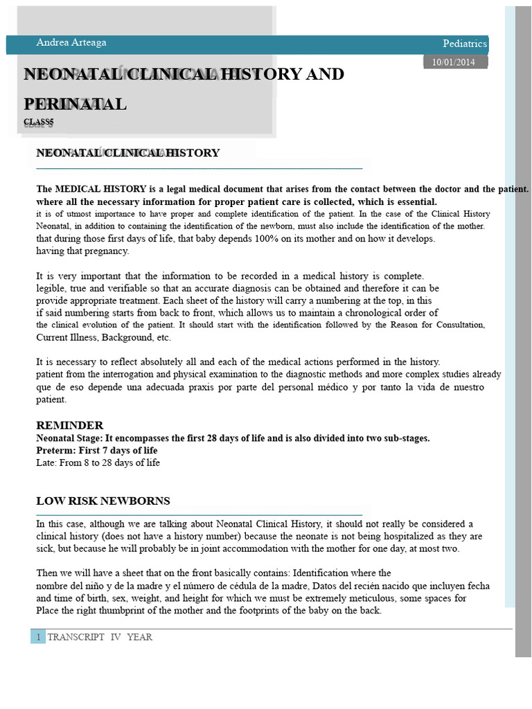 Pediatrics Clinical History Neonatal and Perinatal PDF | PDF | Prenatal ...