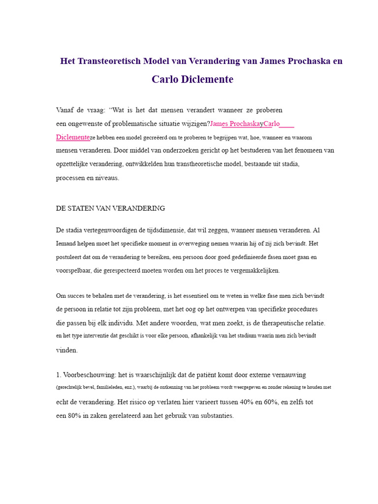 Het Transteoretische Model Van Verandering Van James Prochaska en Carlo ...