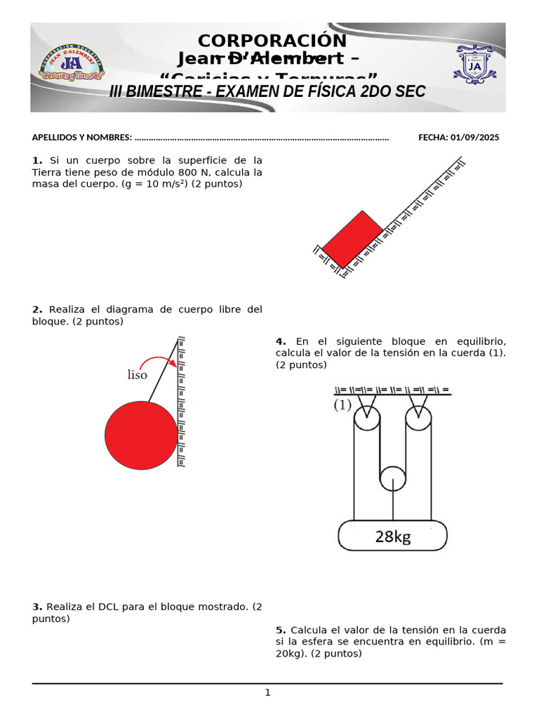 Examen Física 2do Sec | PDF