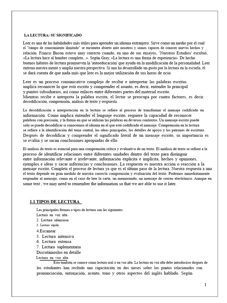Importancia y Tipos de Lectura | PDF | Lectura veloz | Información