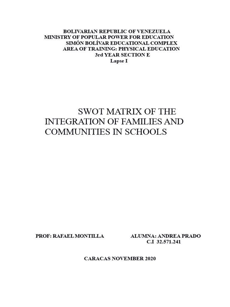 Swot Matrix For The Integration of Families in Schools | PDF | Swot ...