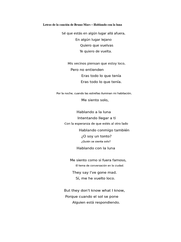 Letras de La Canción de Bruno Mars | PDF