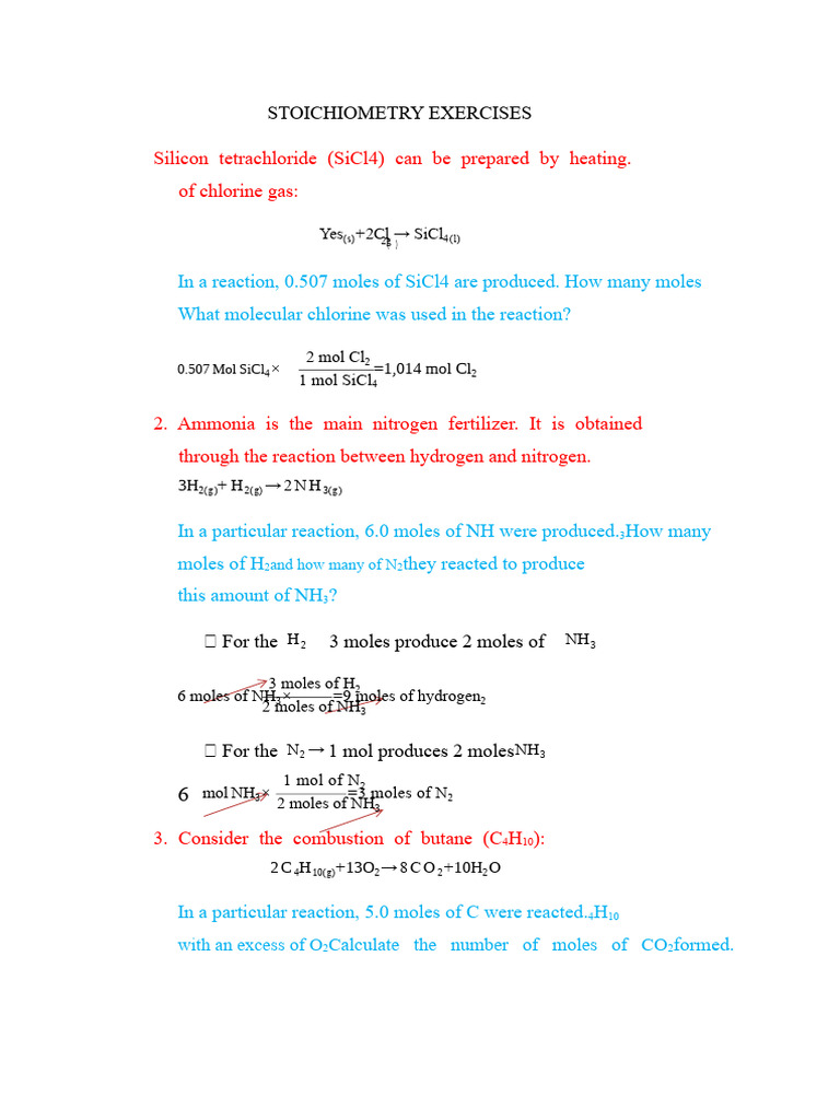 Stoichiometry Exercises and Calculations | PDF | Mole (Unit) | Ammonia