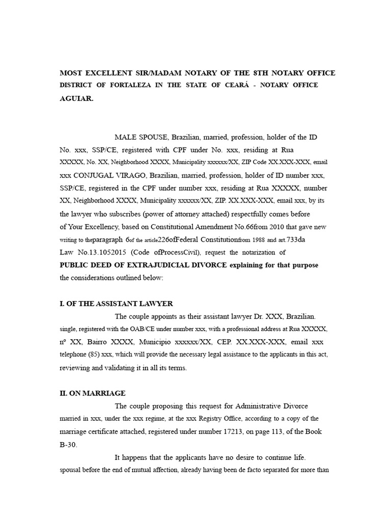 Extrajudicial Divorce Model NOTARY OFFICE | PDF | Alimony | Marriage