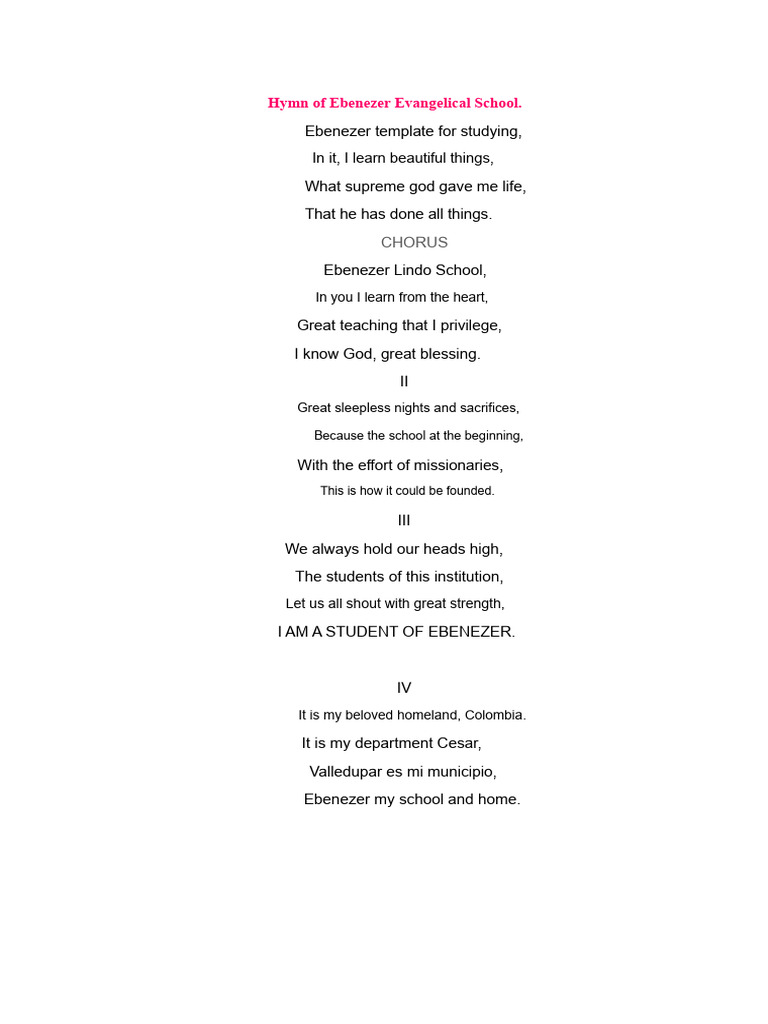 Ebenezer Evangelical School Hymn | PDF