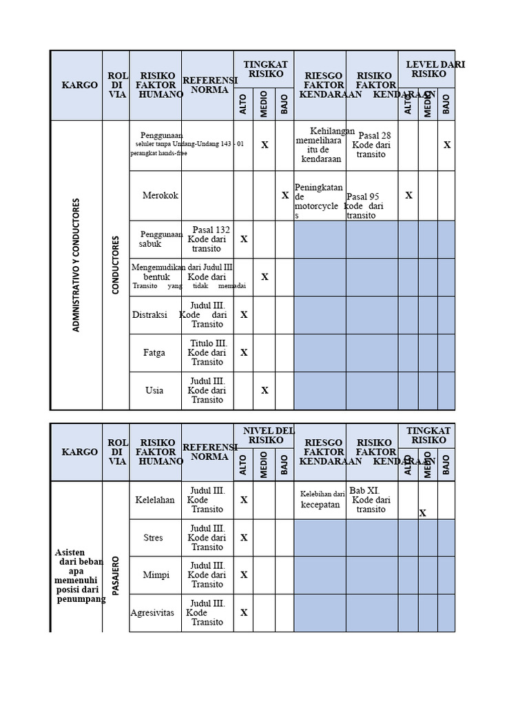 MATRIS RISIKO PESV 2019 | PDF
