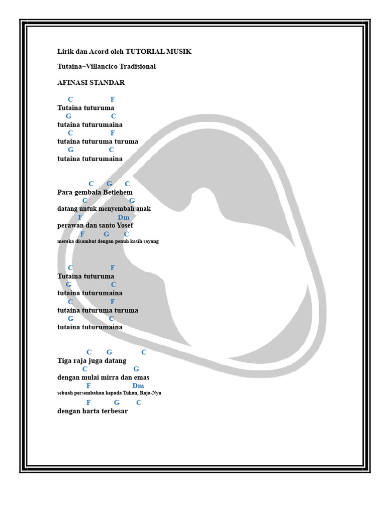 Tutaina Villancico Lirik Dan Akor Oleh MUSICTUTORIALS | PDF