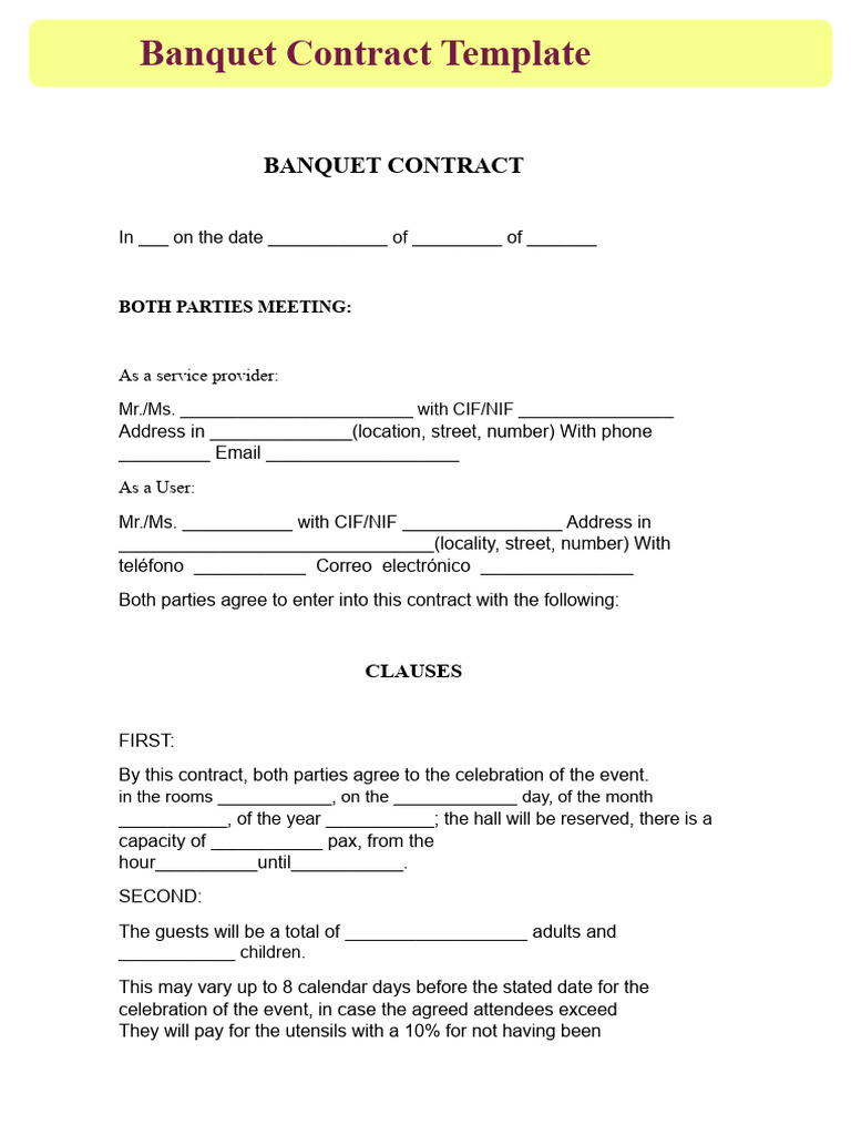 Banquet Contract Model | PDF | Menu | Cuisine