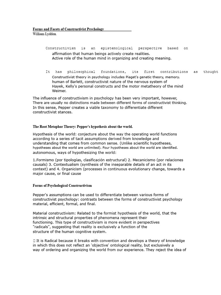 Understanding Constructivist Psychology | PDF | Constructivism ...