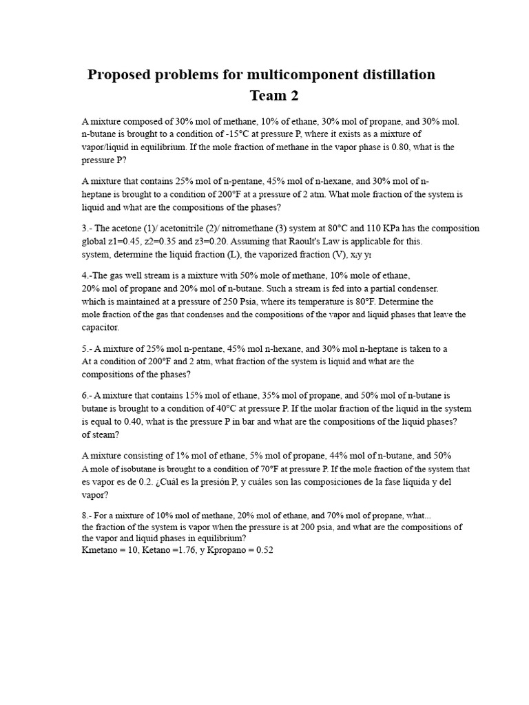 Multicomponent Distillation Problems Analysis | PDF | Distillation ...