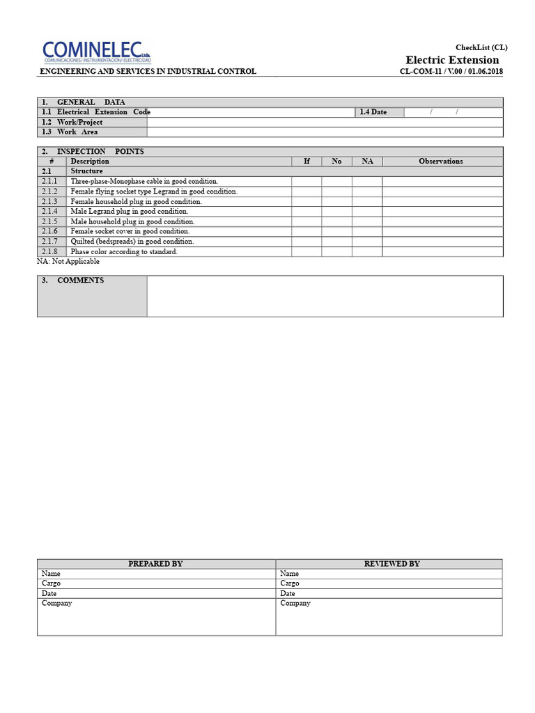 Electric Extension Inspection Checklist | PDF