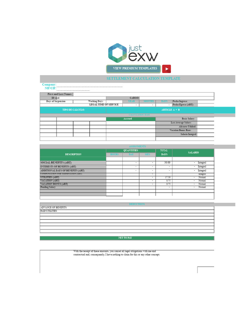 Excel Template Settlement Sheet | PDF | Salary | Employment
