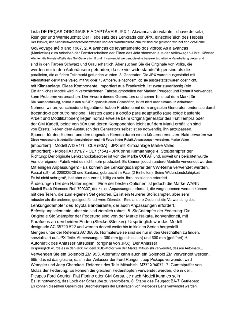 Liste DER ORIGINALEN UND ANPASSBAREN TEILE JPX | PDF