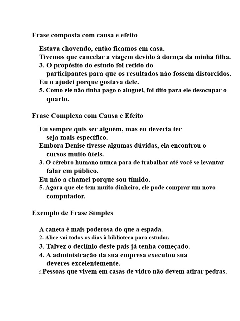 Frase Composta Com Causa e Efeito | PDF