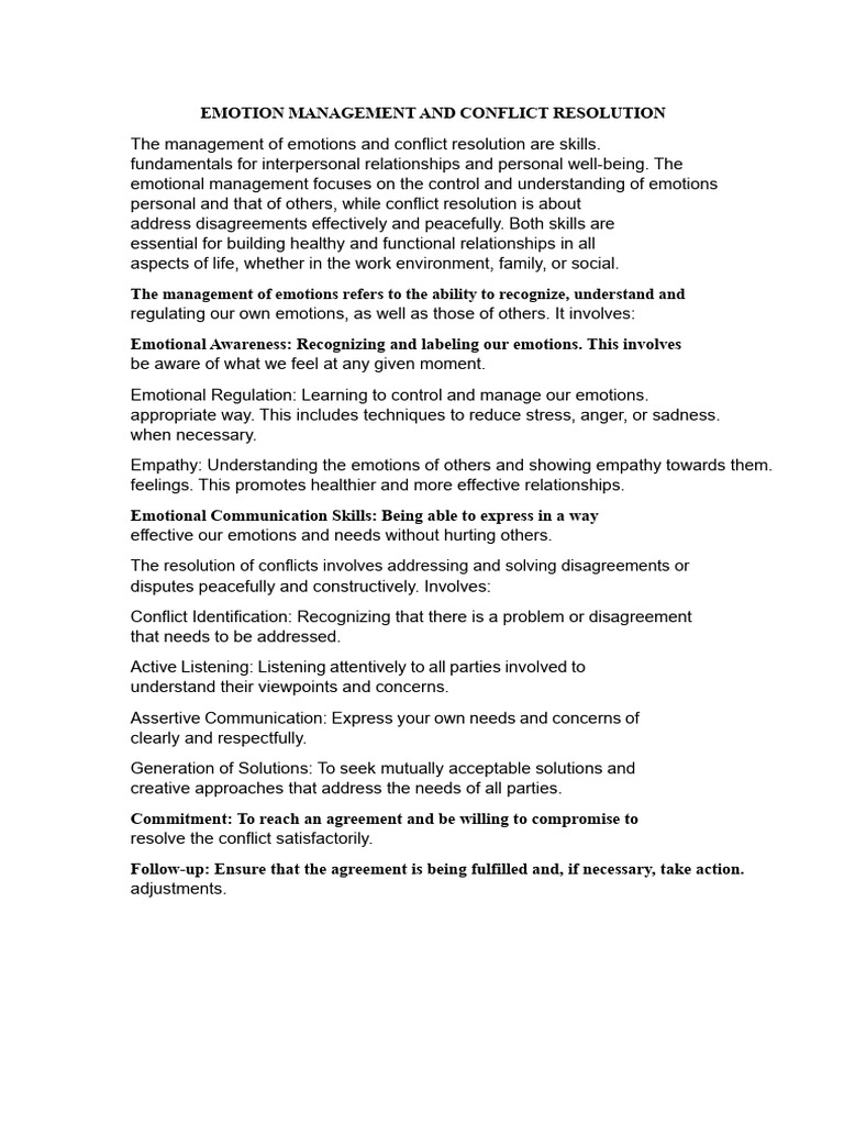 Emotional Management and Conflict Resolution | PDF