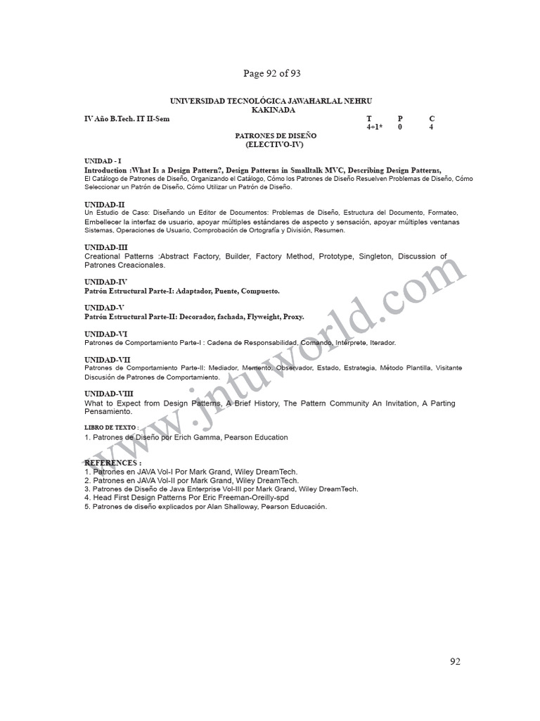 Patrones de Diseño Plan de Estudios JNTUK | PDF