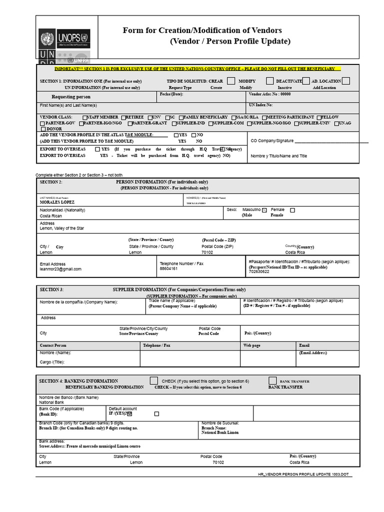 Vendor Form Spanish - Docx Leandro | PDF | Identity Document | Banking ...