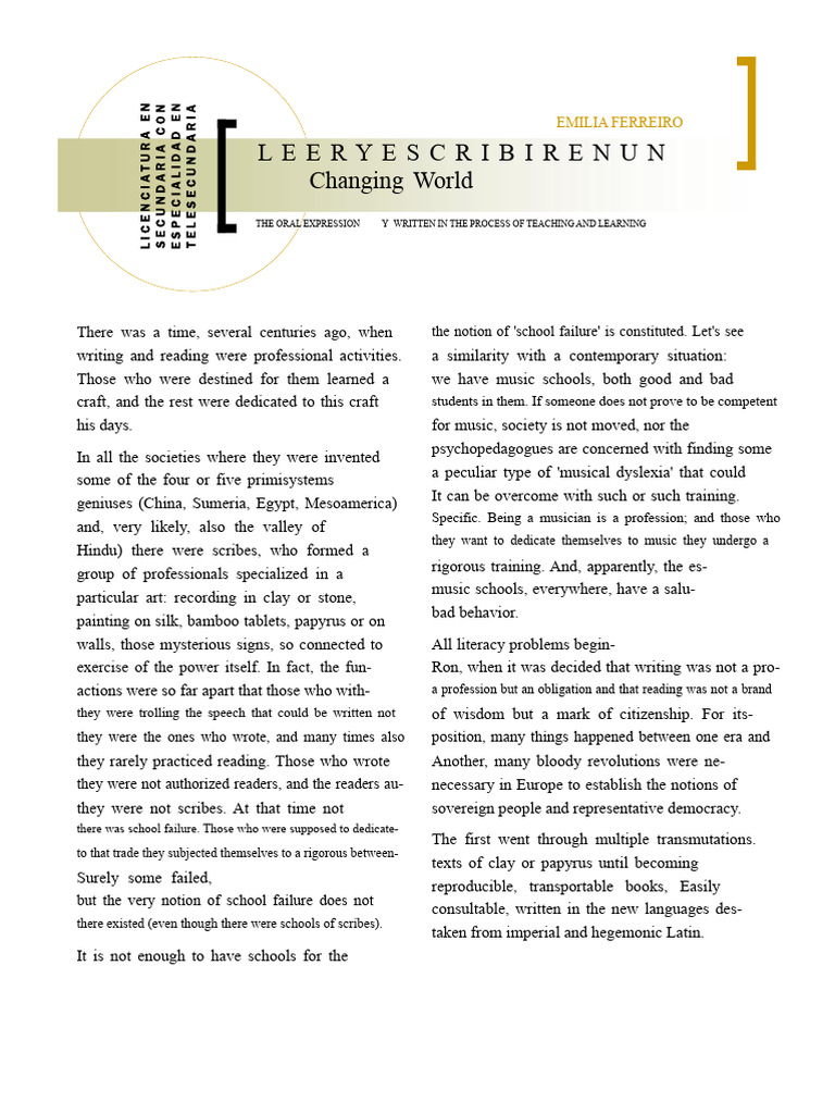 Ferreiro - Reading and Writing in A Changing World PDF | PDF | Literacy ...
