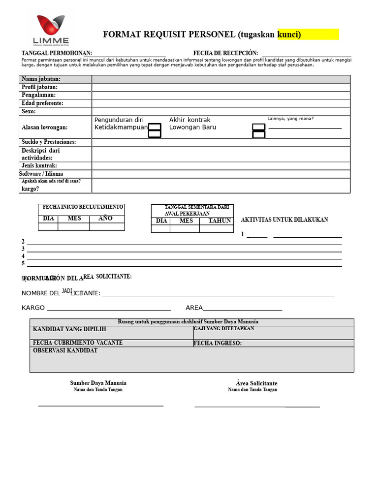 Format Permintaan Personel untuk Rekrutmen | PDF
