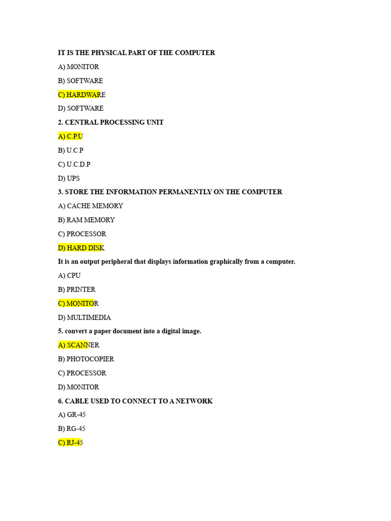COMPUTER SCIENCE TEST PVD SANTANDER ANSWERS | PDF | Operating System ...