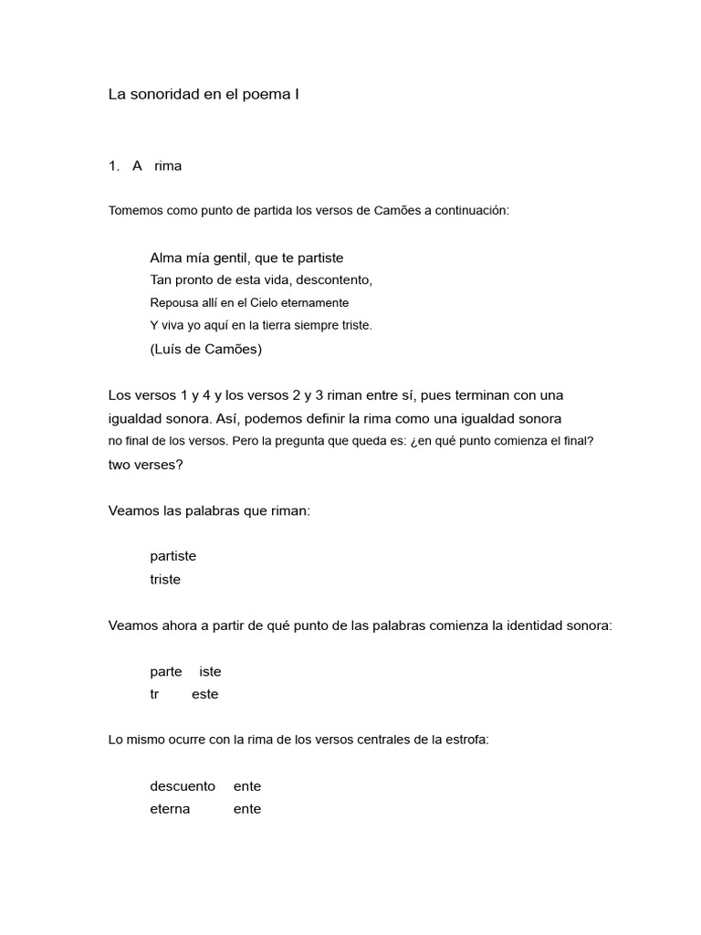 La sonoridad en el poema I | PDF | Rima | Poesía