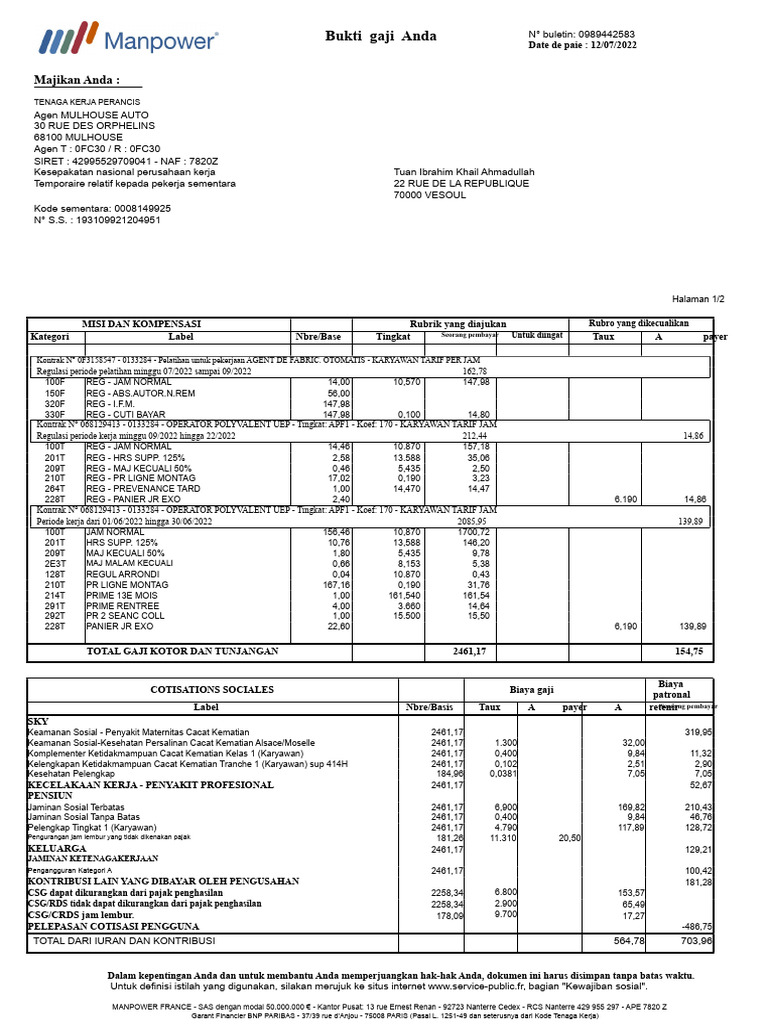 Slip Gaji dan Kompensasi 12/07/2022 | PDF