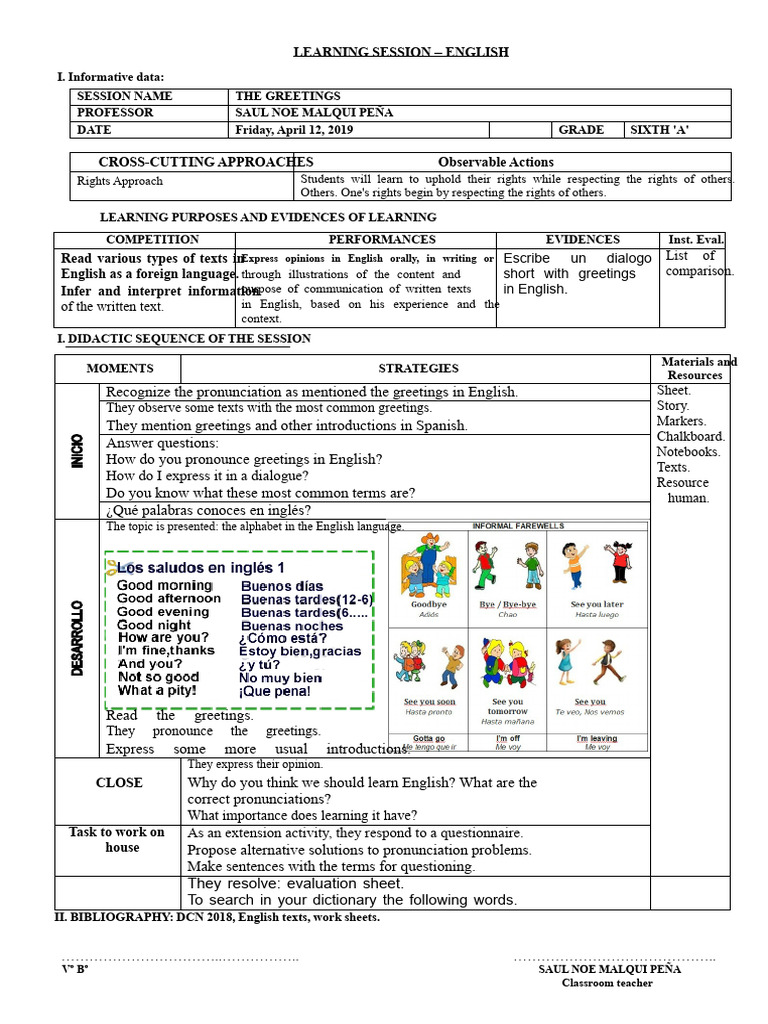 English Session The Greetings | PDF | English Language | Lesson Plan