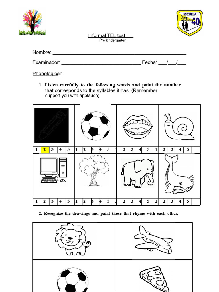 Informal Kindergarten Test | PDF