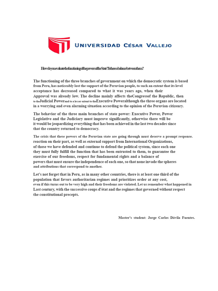 How To Evaluate The Functioning of The Powers of The State | PDF