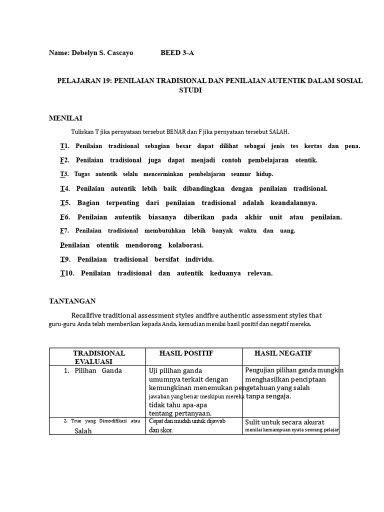 Penilaian Tradisional vs Autentik dalam Pendidikan | PDF