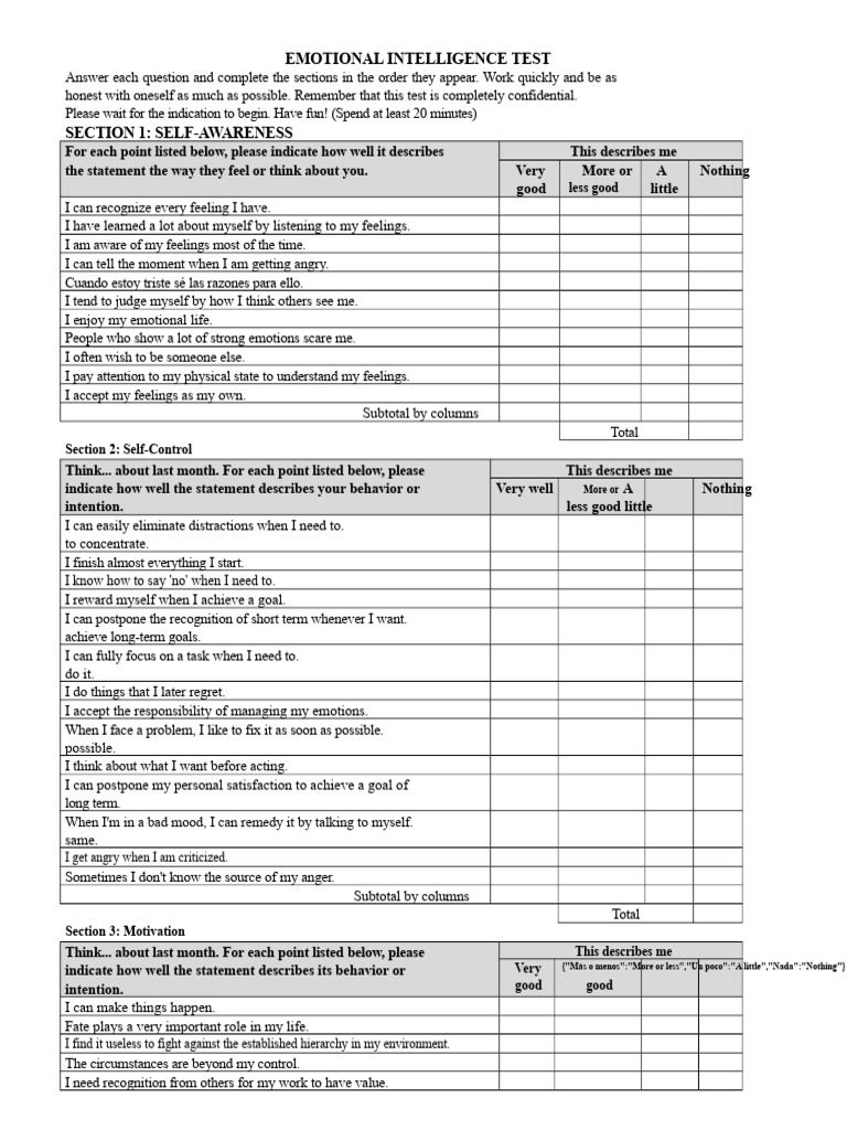 Emotional Intelligence Test | PDF | Feeling | Self-Management