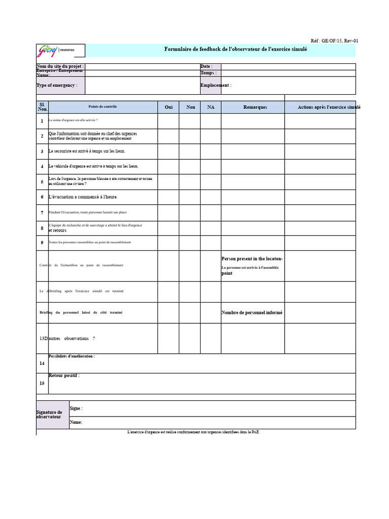 Formulaire de feedback exercice simulé | PDF