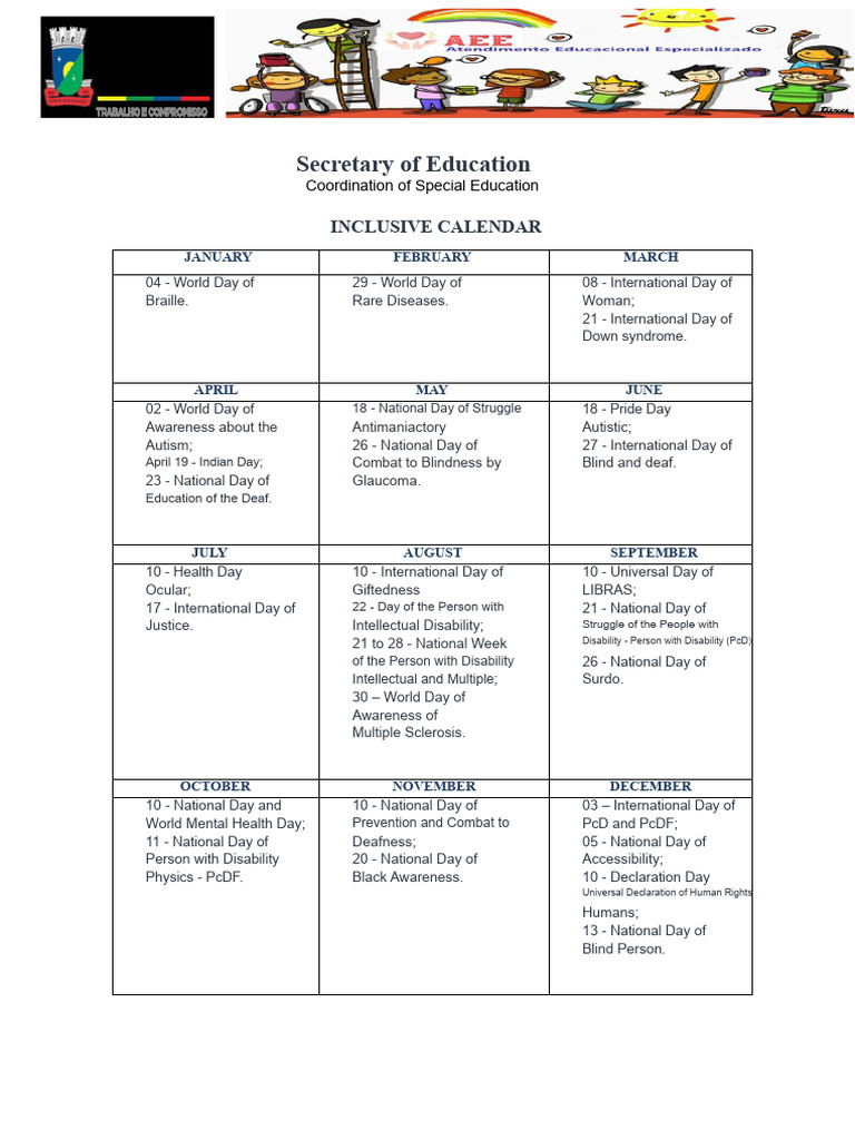 Inclusive Calendar | PDF | Special Education | Autism